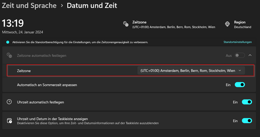 Microsoft 365 - Zeitzone einstellen – ZIM HilfeWiki